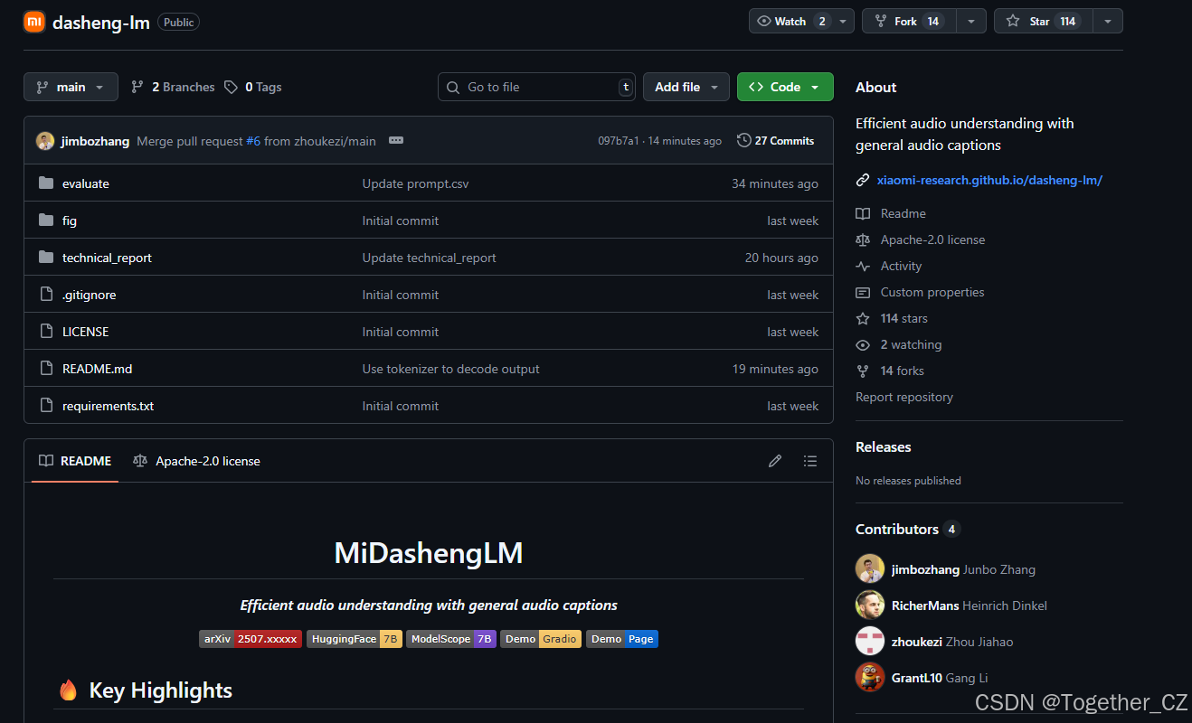 MiDashengLM: Efficient Audio Understanding with General Audio Captions——借助通用音频字幕实现高效音频理解-CSDN博客