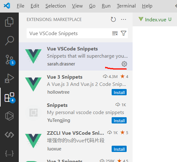 vs code安装插件Vue VSCode Snippets，实现快捷键生成vue代码模板和代码片段，包含详细步骤和截图，亲测可用_vscode安装vue插件-CSDN博客