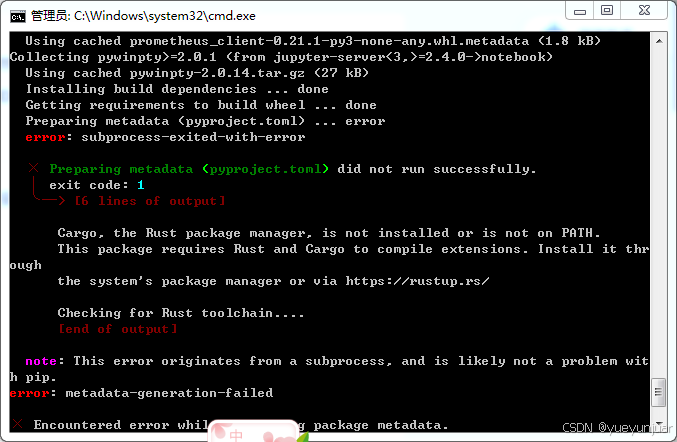 error: subprocess-exited-with-error × Preparing metadata (pyproject.toml) did not run ...