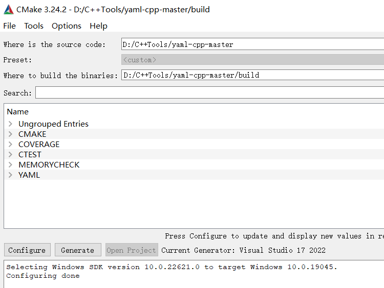 CMake + VS2022 + Win10 + yaml-cpp_yamp-cpp 0.8 cmake-CSDN博客