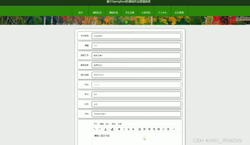 基于nodejsvue基于springboot的课程作业管理系统 开题源码程序论文 计算机毕业设计 Csdn博客