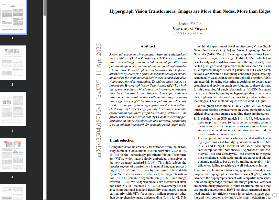 Hypergraph Vision Transformers: Images are More than Nodes, More than Edges——超图视觉变换器：图像不仅仅是节点，不 ...