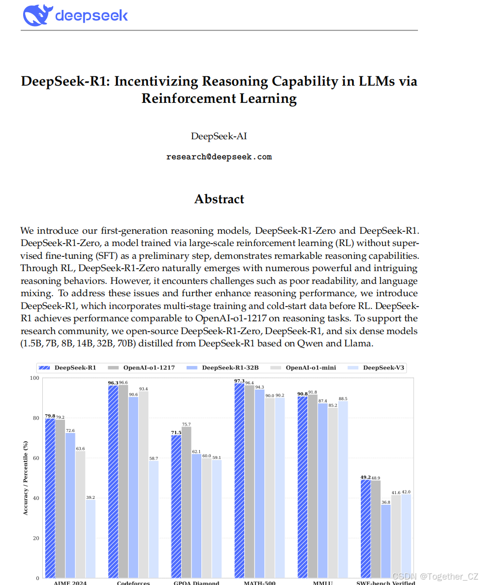 DeepSeek-R1: Incentivizing Reasoning Capability in LLMs via Reinforcement Learning通过强化学习激励大语言模型的 ...