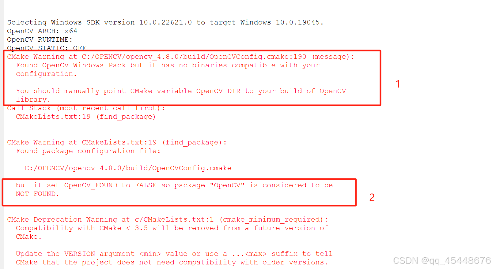 but it set OpenCV_FOUND to FALSE so package “OpenCV“ is considered to be NOT FOUND._but it set ...