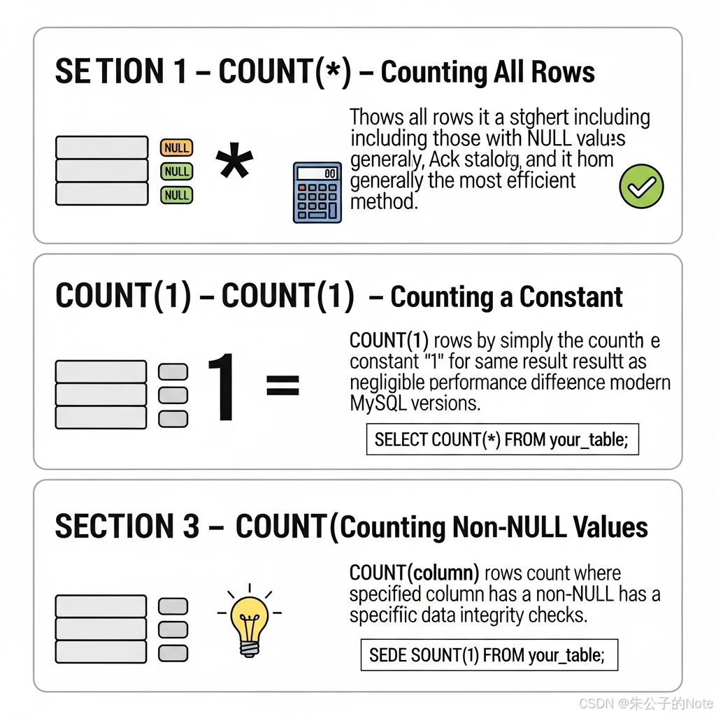 MySQL COUNT用法终极对决：(*)、(1)、(列名) 谁更高效？_mysql百万条数据如何做统计-CSDN博客