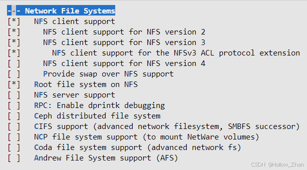 如何解决Linux内核目录下make menuconfig，菜单目录找不到某个配置(如“NFS client support“)的开关问题？_linux menuconfig nfs-CSDN博客