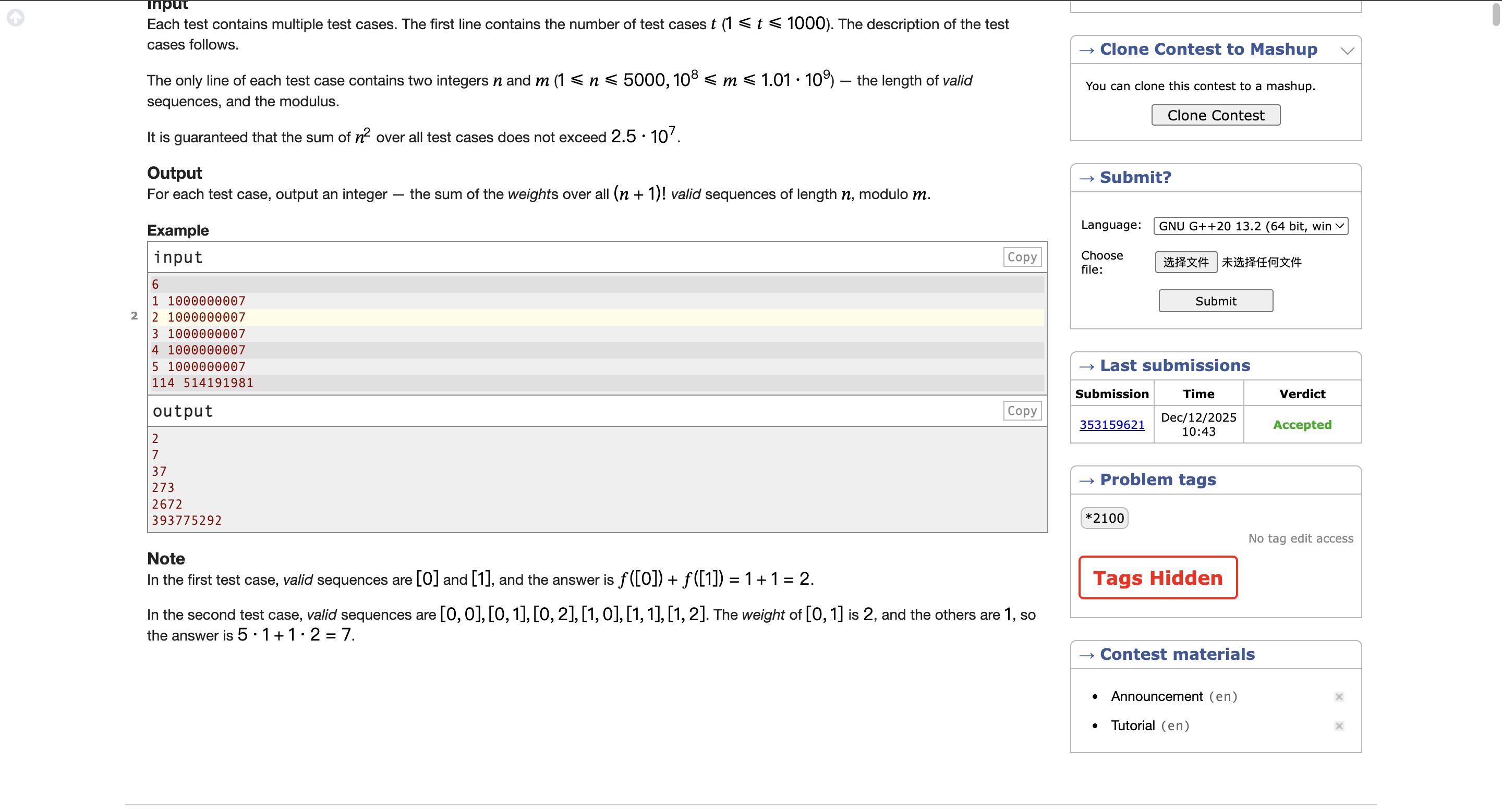 组合数学 动态规划 Codeforces Round 1035 (Div. 2) D. Token Removing-CSDN博客