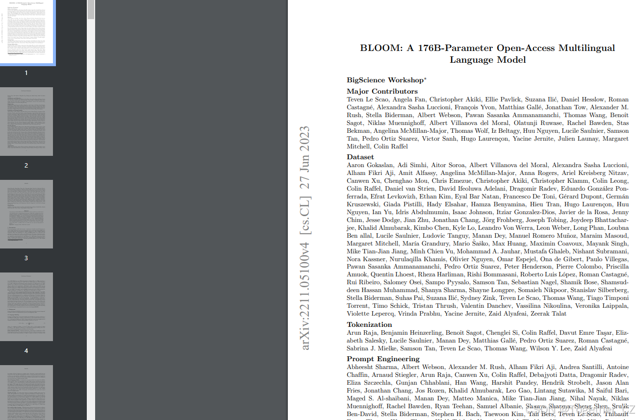 BLOOM: A 176B-Parameter Open-Access MultilingualLanguage Model——一个拥有1760亿参数的开源多语言语言模型_bloom: a ...