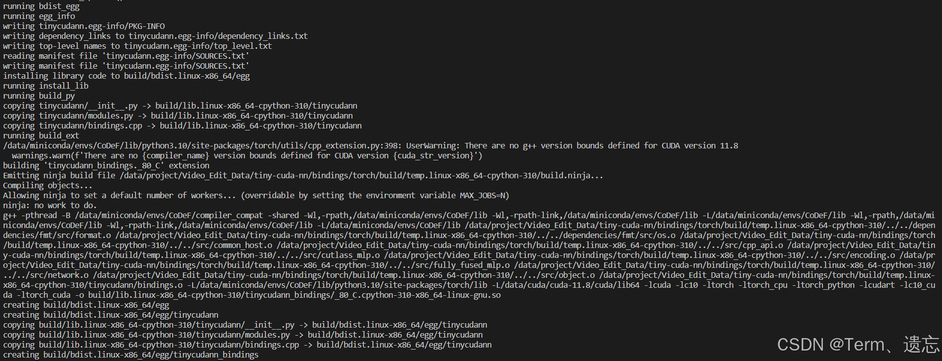 安装tiny-cuda-nn显示成功但无法运行_no module named 'tinycudann-CSDN博客