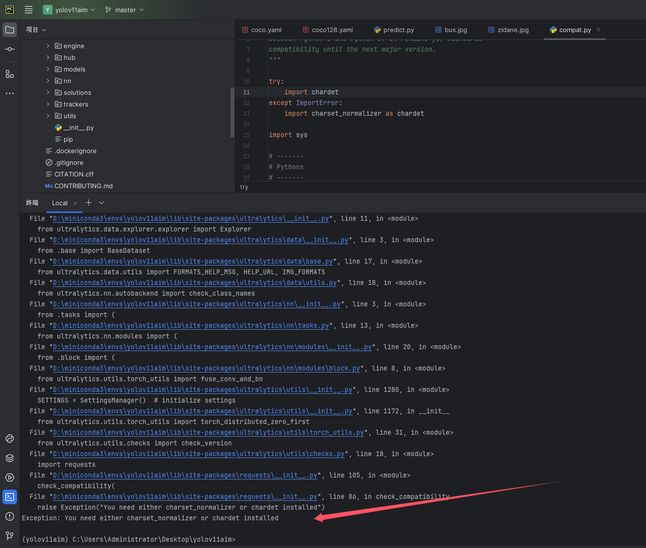 raise Exception(“You need either charset_normalizer or chardet ...