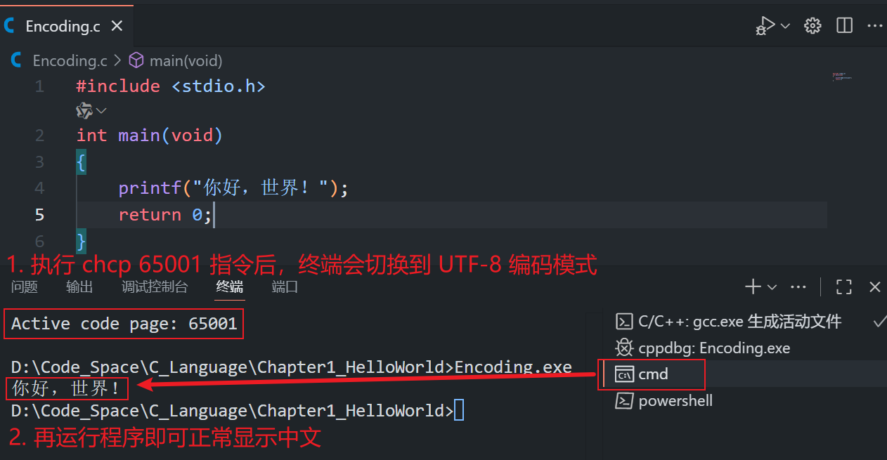 6 C 程序终端执行与编码详解：Windows CMD、PowerShell 运行、源文件路径定位、中文乱码处理、UTF-8 编码_powershell utf8-CSDN博客
