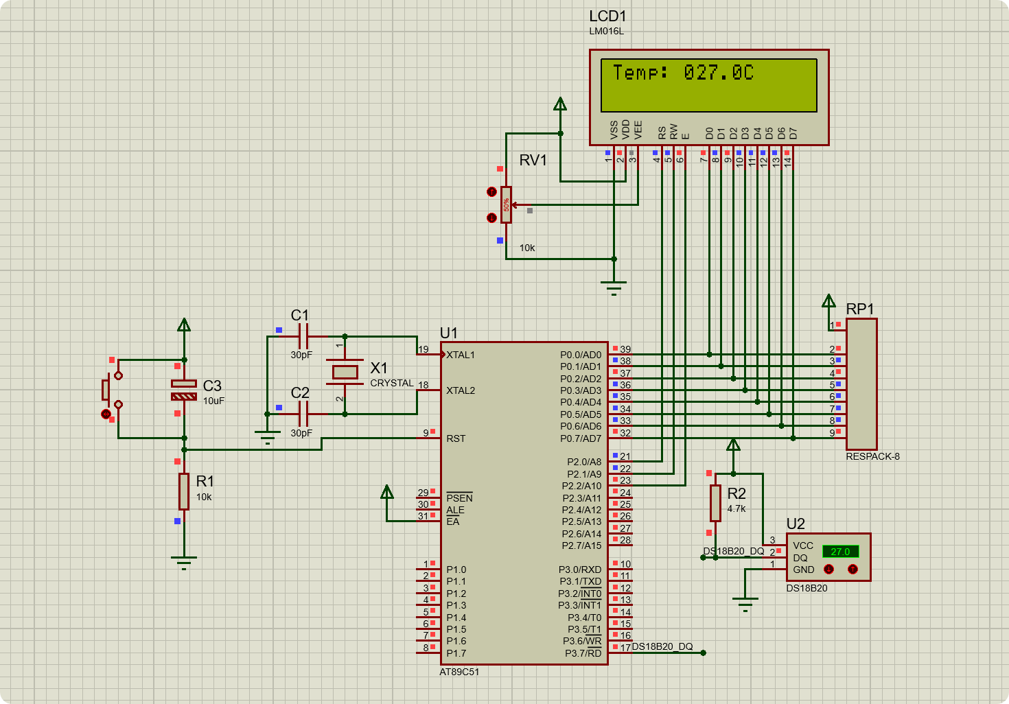 STC89C52+DS18B20+LCD1602 Proteus 仿真完整教程_proteus8.6温度传感器有bug吗-CSDN博客