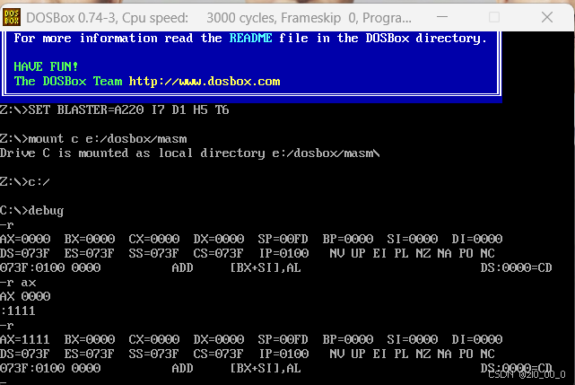 使用dosbox的debug功能和调试汇编语言源文件asm_dosbox debug-CSDN博客