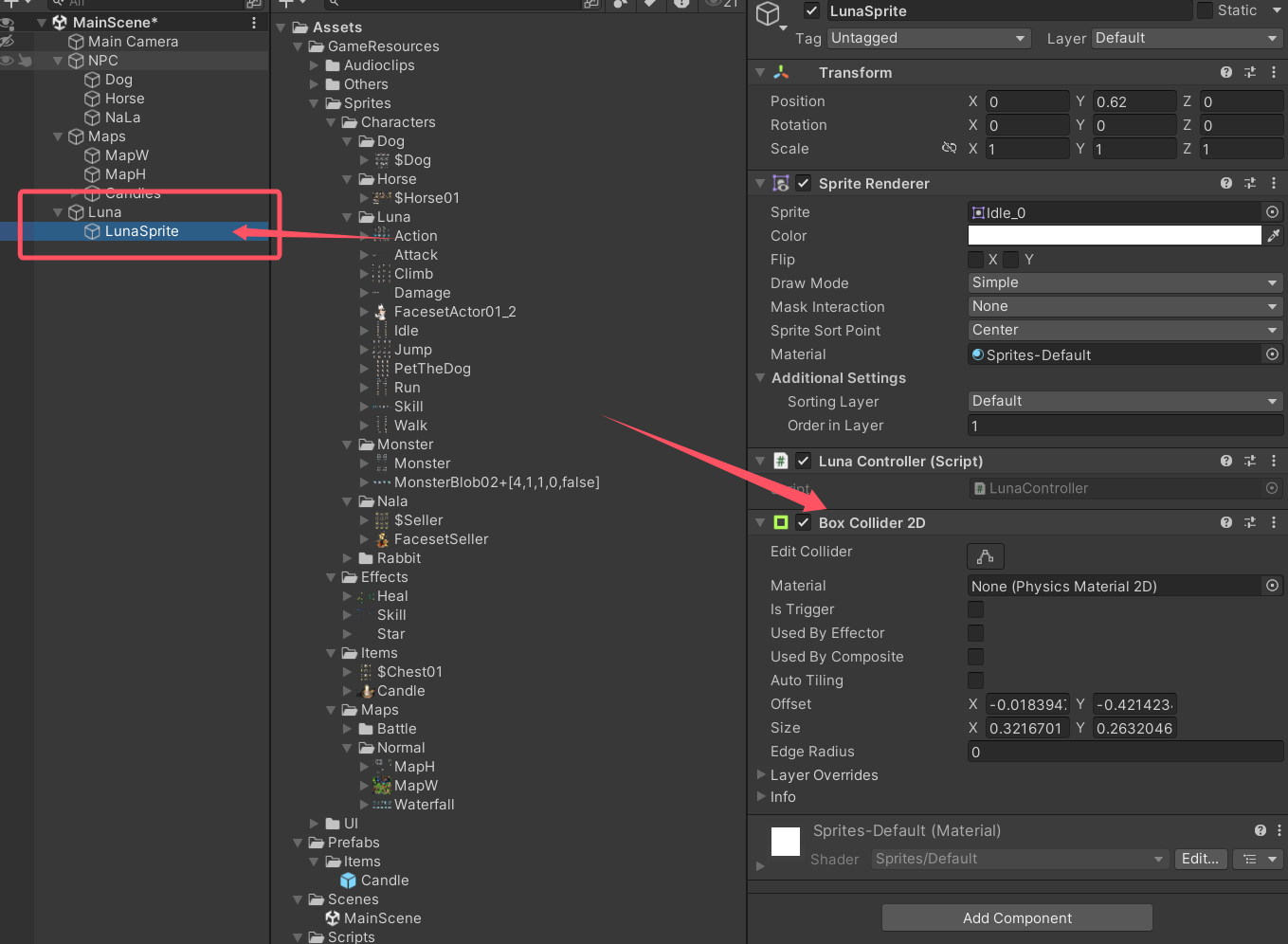 2025.7.19，unity2022.3.51版本基础问题解决（siki学院露娜的大冒险）：两个2D游戏物体，在双方都添加碰撞器，并且移动的一方添加了刚体组件在运行时仍然穿模，并未发生碰撞 ...