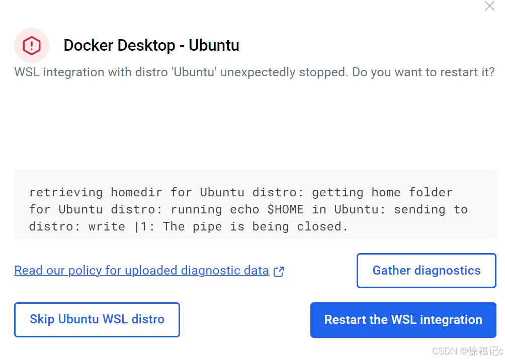 WSL integration with distro ‘Ubuntu‘ unexpectedly stopped. Do you want to restart it?_wsl ...