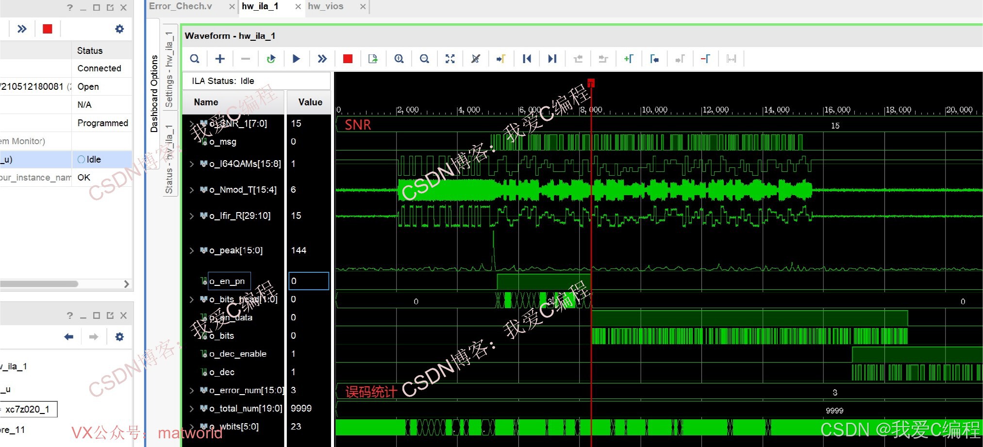【硬件测试】基于FPGA的64QAM+卷积编码Viterbi译码硬件片内测试,包含帧同步,信道,误码统计,可设置SNR-CSDN博客
