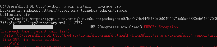 pip安装第三方包时报错WARNING: You are using pip version 19.2.3, however version 25.0.1 is available.You ...