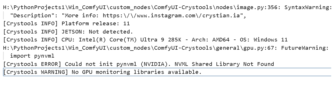 【深度探索】解决ComfyUI-Crystools GPU监控失效问题：从“库未找到”到界面数据完整的完整指南_if you see this and comfyui did not ...