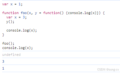 一道八股文 var x = 1；function foo(x, y = function() {x=2}) { var x = 3； y()；console.log(x)；_var x = 1 ...