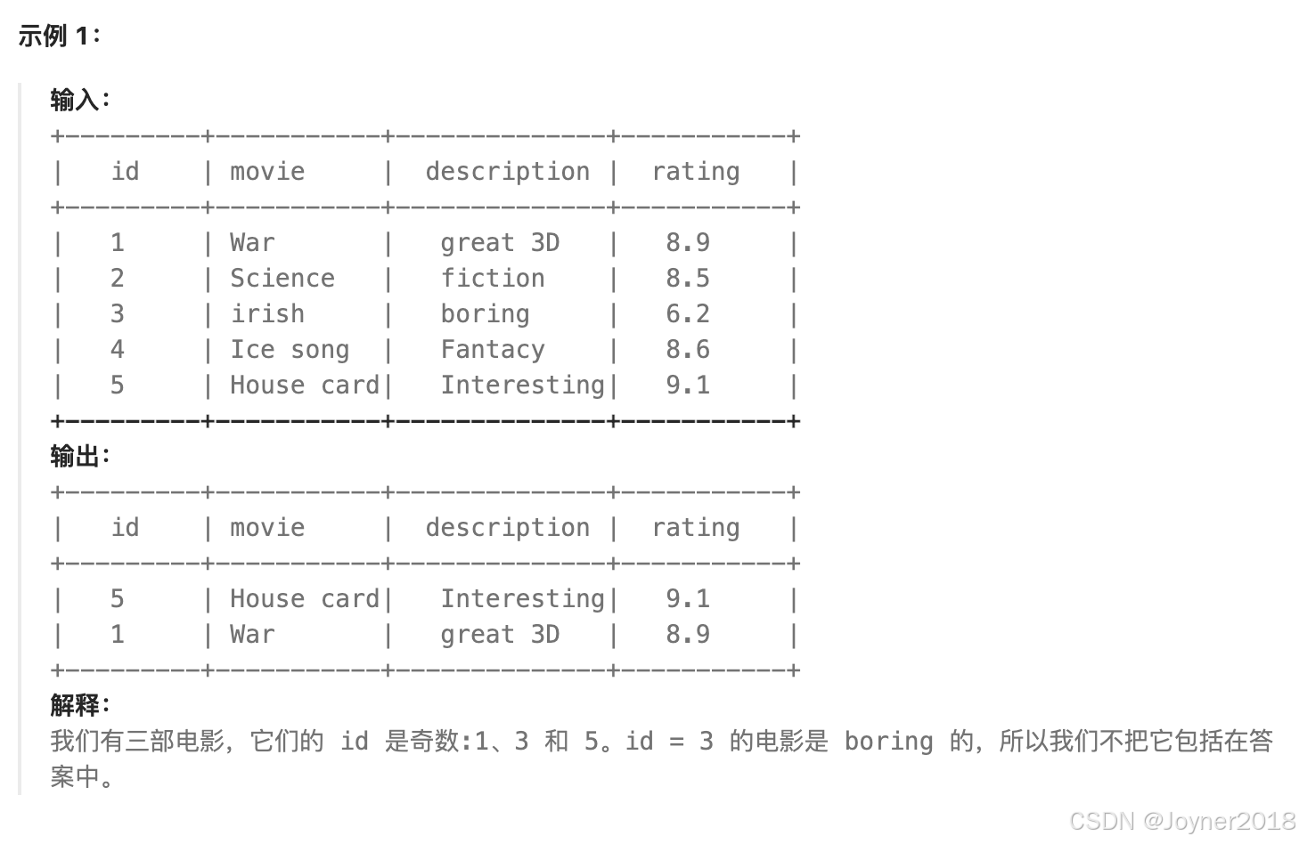 sql-leetcode-620. 有趣的电影_有趣的电影有趣的电影 sql-CSDN博客