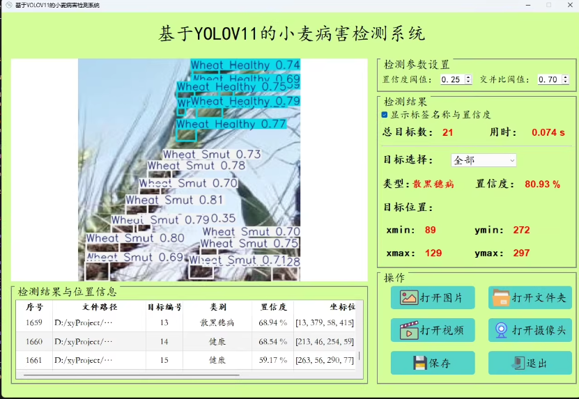 yolov11模型训练小麦病害检测数据集 建立基于YOLOv11+pyqt5的小麦病害检测系统 推理识别检测叶锈病、健康、散黑穗病、黄锈病、秆锈病-CSDN博客