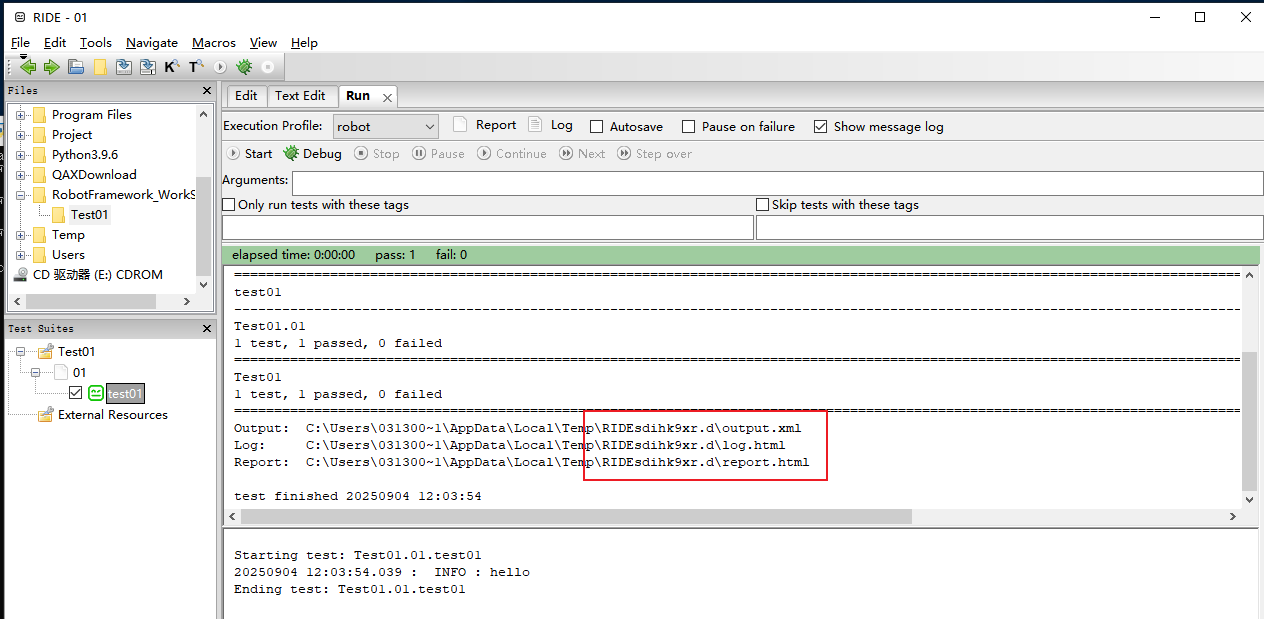 Robot Framework【使用篇】01：第一个Robot Framewokr自动化用例【打印hello world】_新建一个robotframework项目-CSDN博客