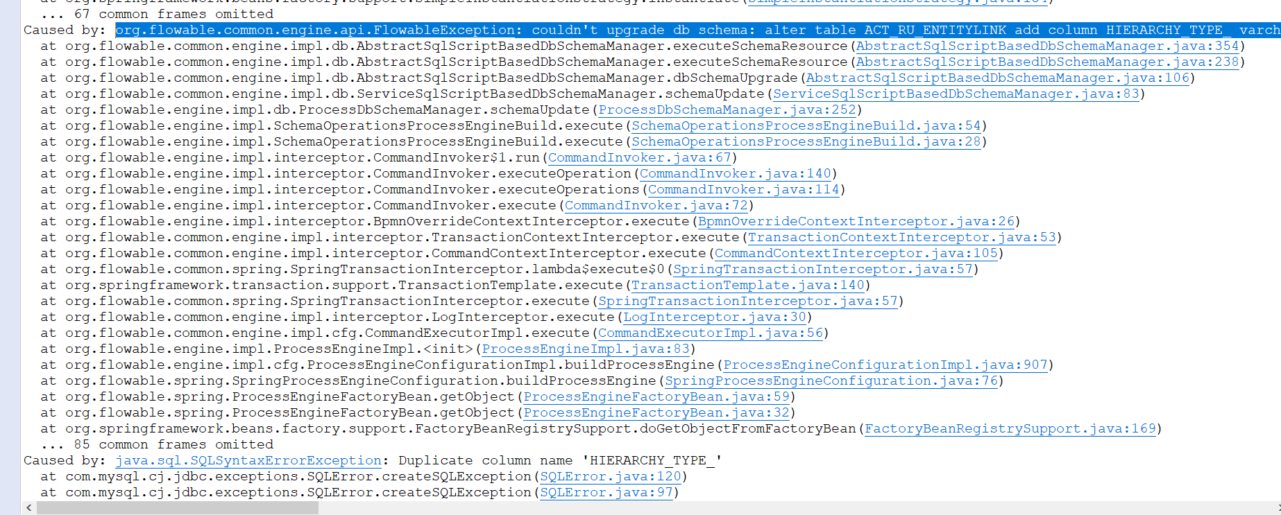 org.flowable.common.engine.api.FlowableException: couldn‘t upgrade db ...