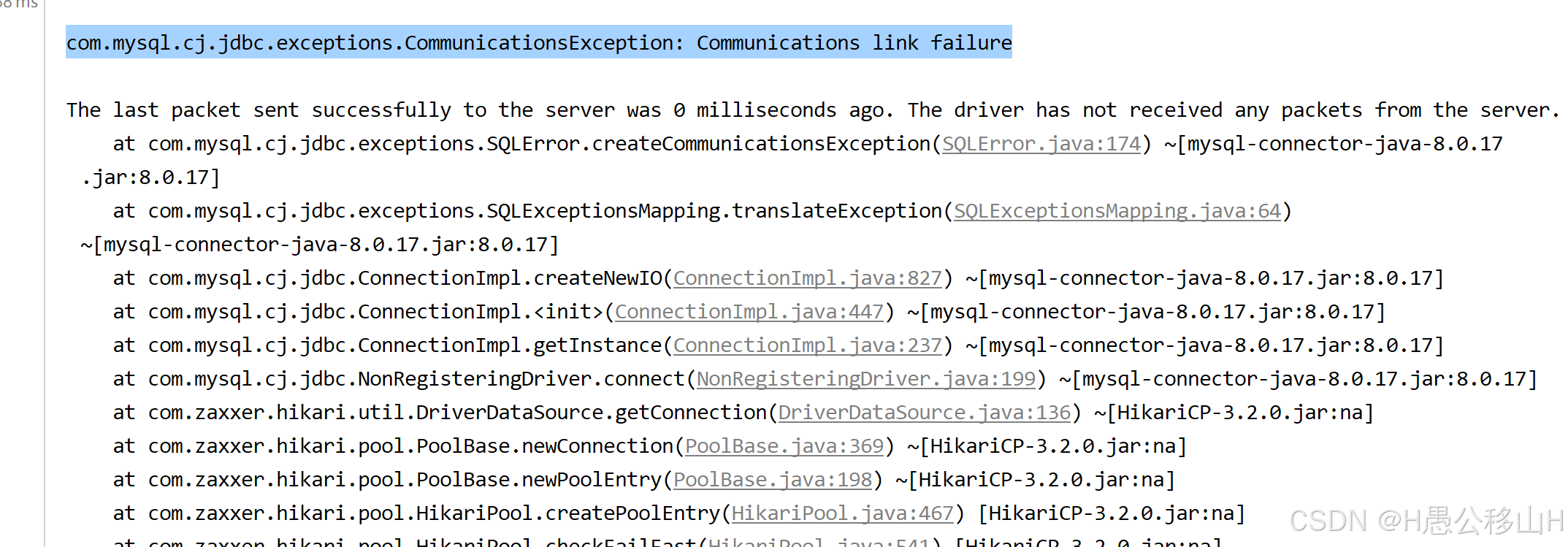 com.mysql.cj.jdbc.exceptions.CommunicationsException: Communications link failure_caused by: com ...