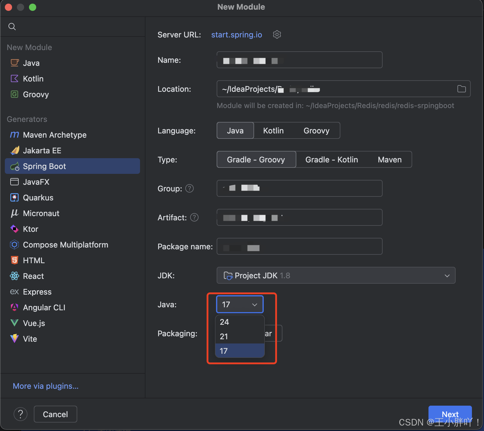 idea创建springboot项目JDK和java版本不匹配，java版本只能选择17，21，24_idea创建springboot项目只有 ...