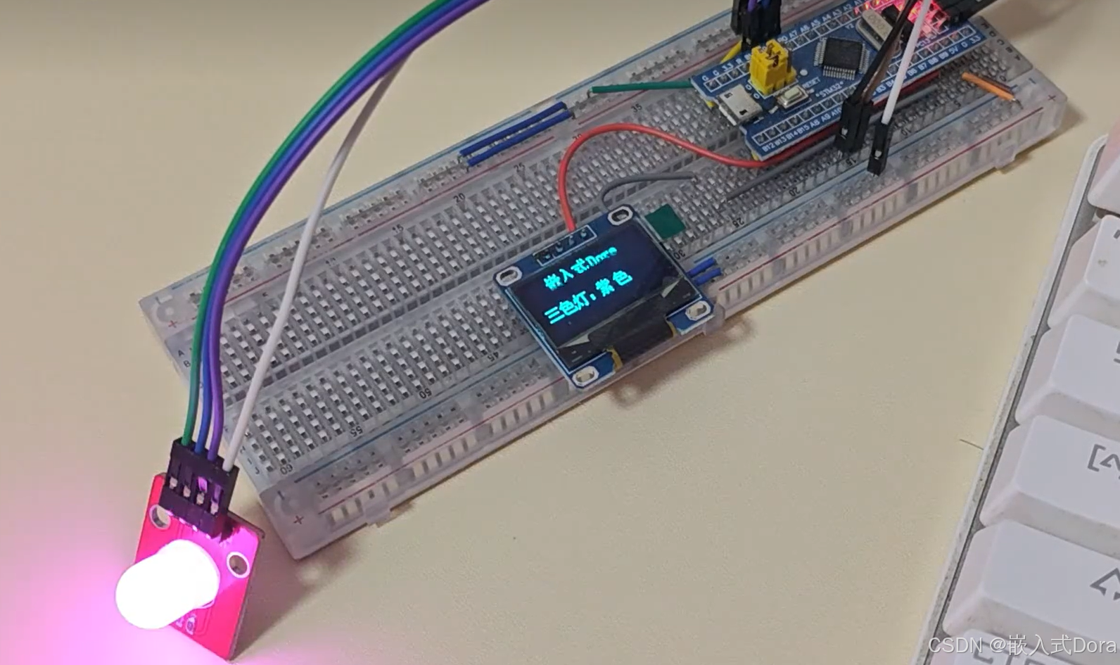 STM32单片机+RGB三色灯模块+OLED屏幕+三色灯颜色数据发送到串口调试助手+源代码_stm32控制rgb三色led-CSDN博客