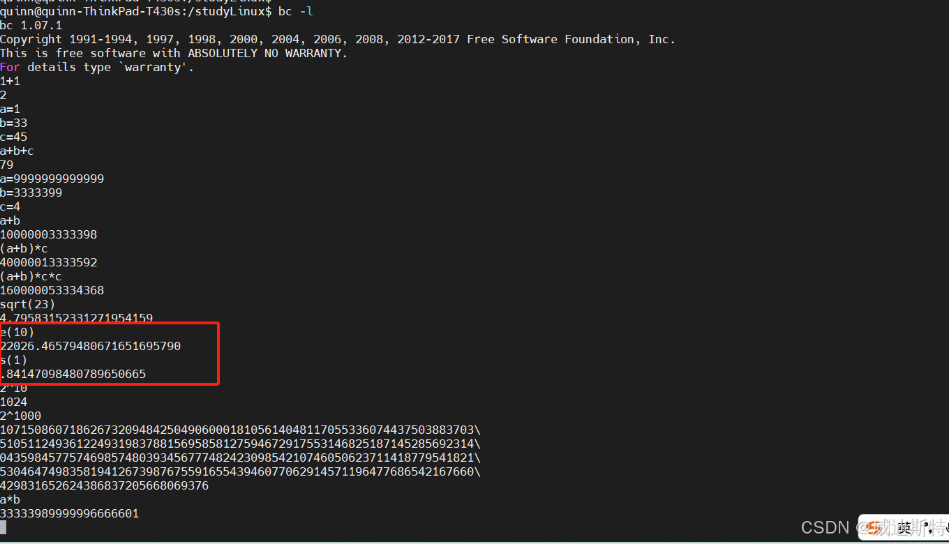 Linux运维：使用计算器工具bc的时候出现错误Runtime error (func=(main), adr=6): Function e not defined.的解决_linux计算器 ...