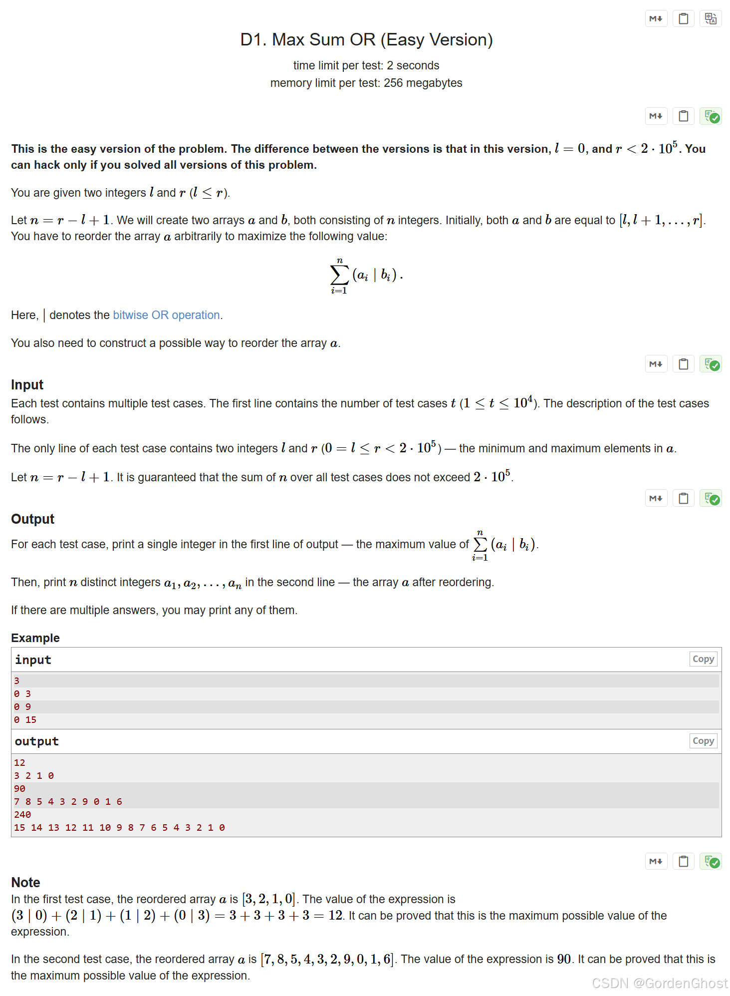 Max Sum OR (Easy Version)（Codeforces Round 1052）_codeforces round 1052 (div. 2) max sum or (easy ...