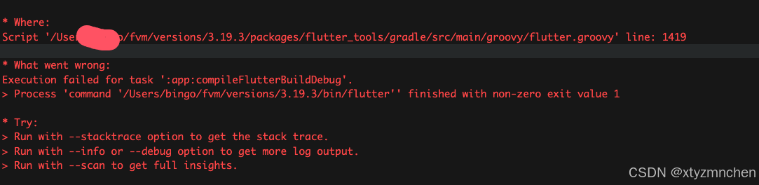 flutter打包安卓报错：packages/flutter_tools/gradle/src/main/groovy/flutter.groovy‘ line: 1419_execution ...