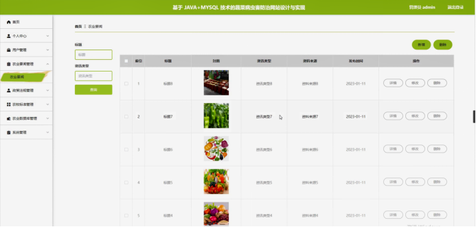 计算机毕业设计java基于javamysql技术的蔬菜病虫害防治网站设计与实现 基于java与mysql的蔬菜病虫害防治信息管理系统开发与应用 Java驱动的蔬菜病虫害防治网站构建与