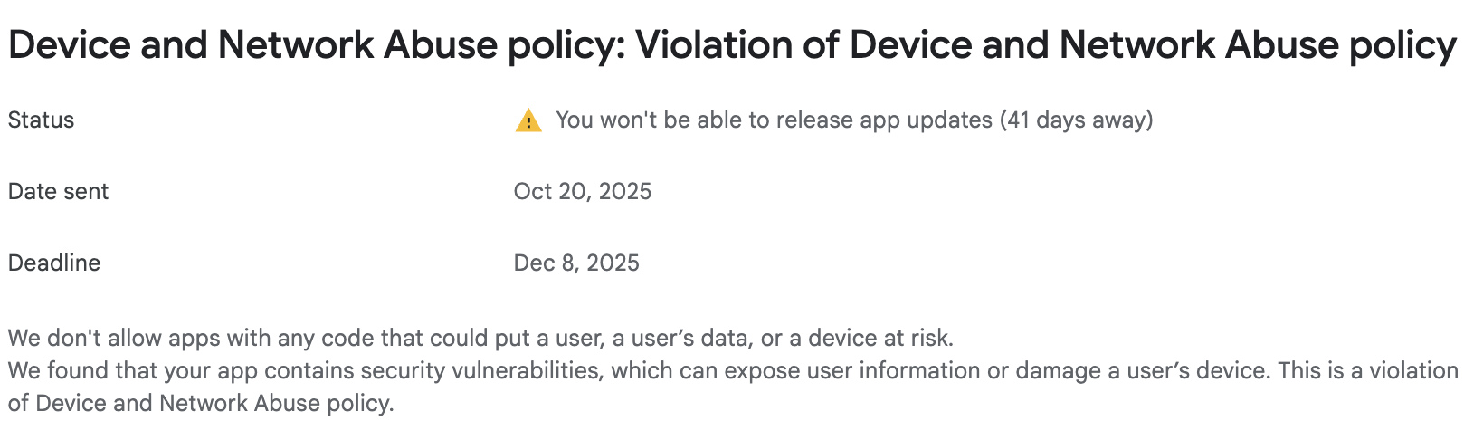 【Unity游戏出海】Google 政策警告：Device and Network Abuse policy: Violation of ...