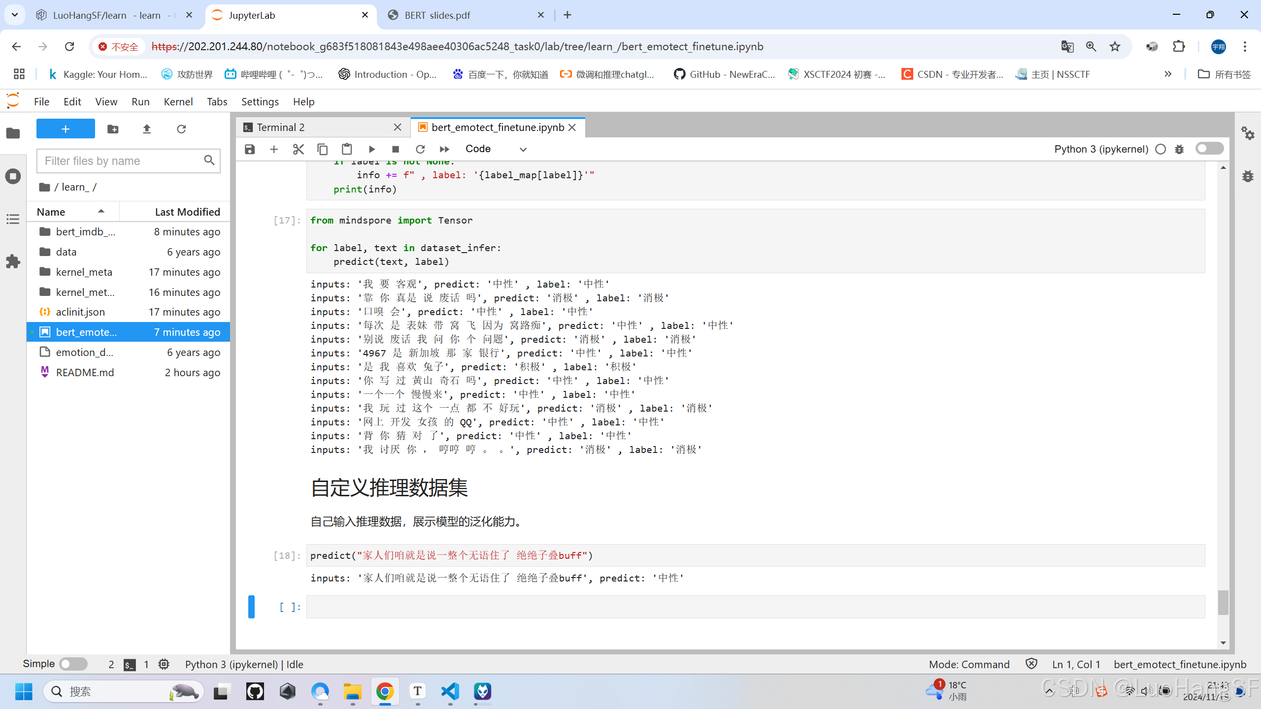 MindSpore学习实践——BERT 对话情绪识别_mindspore bert-CSDN博客