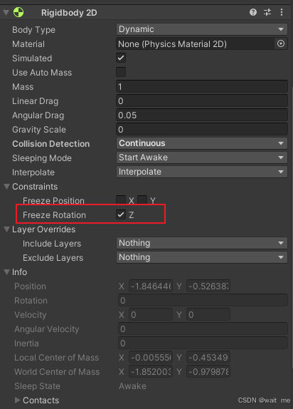 Unity解决带Rigidbody 2D组件的物体碰撞时会原地旋转问题处理_unity模型碰撞物体为什么会一直旋转-CSDN博客