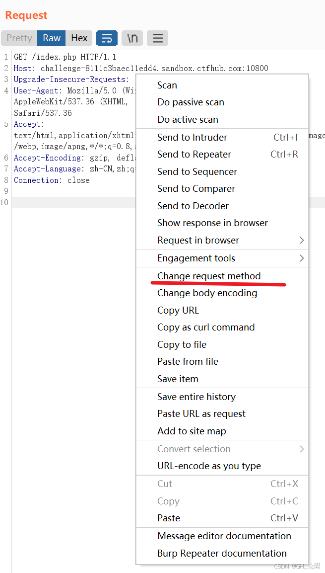 CTFHUB-请求方式_burp抓包repeater改为post请求-CSDN博客