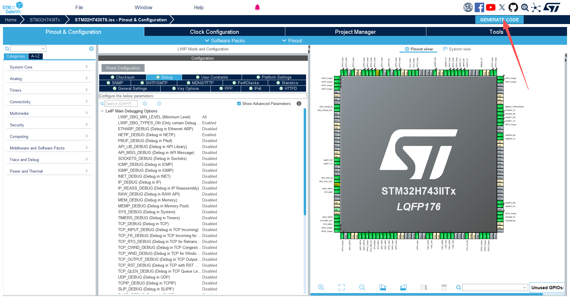 STM32H743用CubeMX生成裸机代码，修改支持YT8512C、LAN8742、LAN8720三种phy芯片的以太网，且底层支持选择 ...