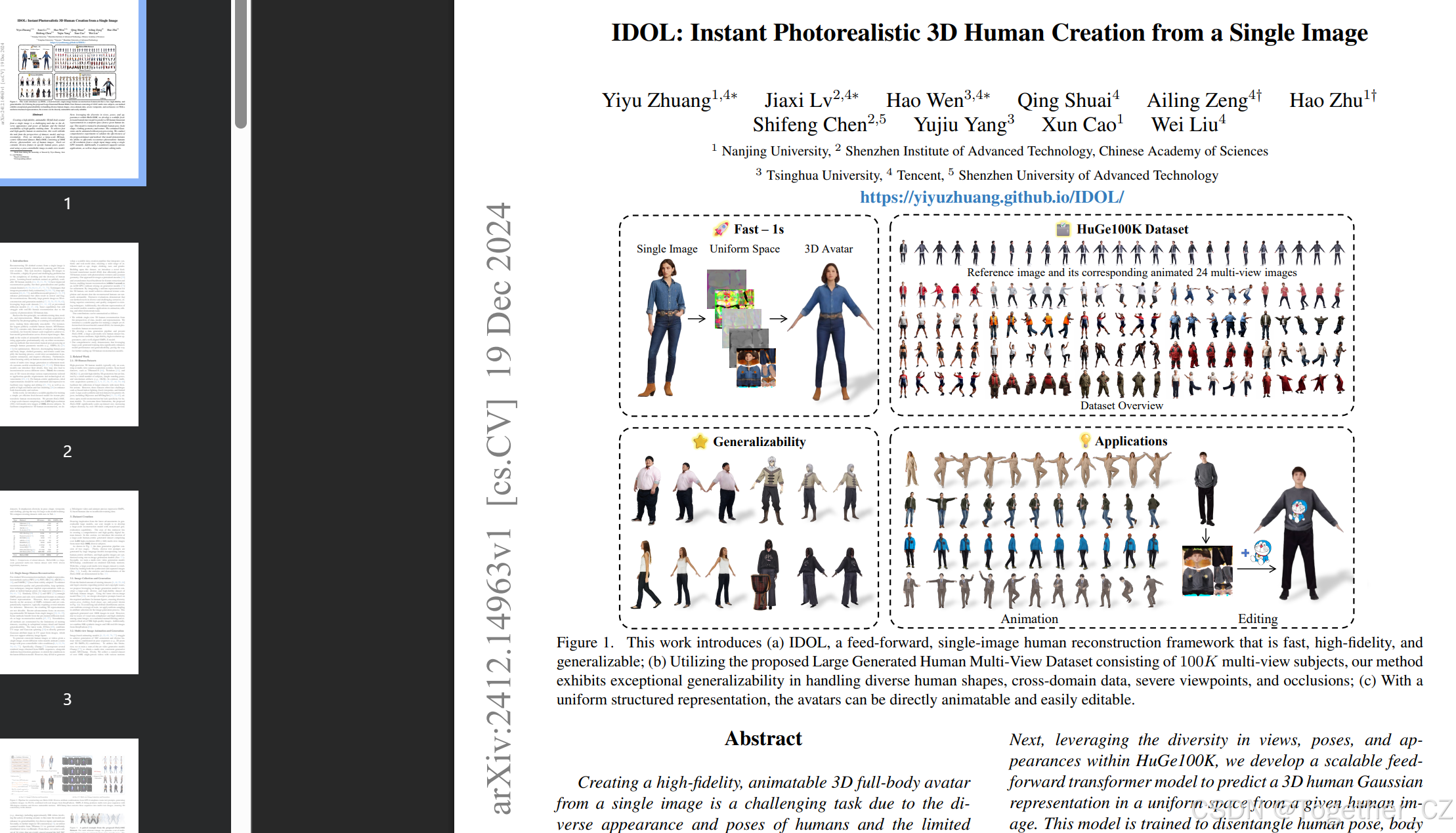 IDOL: Instant Photorealistic 3D Human Creation from a Single Image——从单张图像即时创建逼真的 3D 人类模型-CSDN博客
