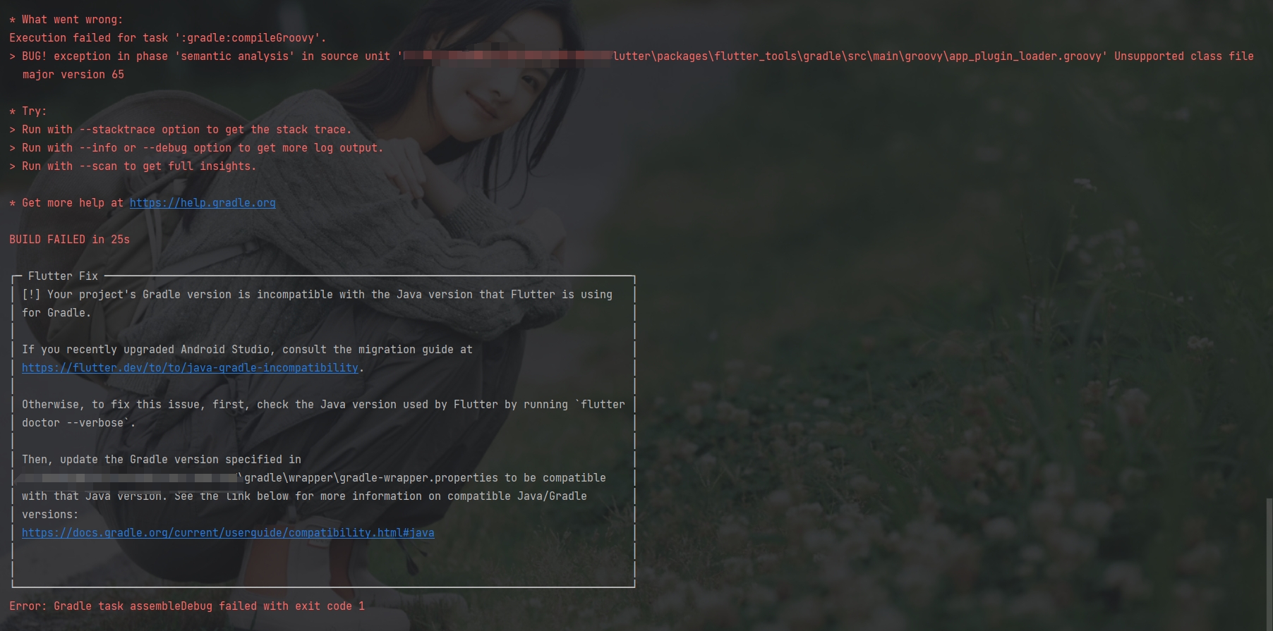 Your project‘s Gradle version is incompatible with the Java version that Flutter is using for ...