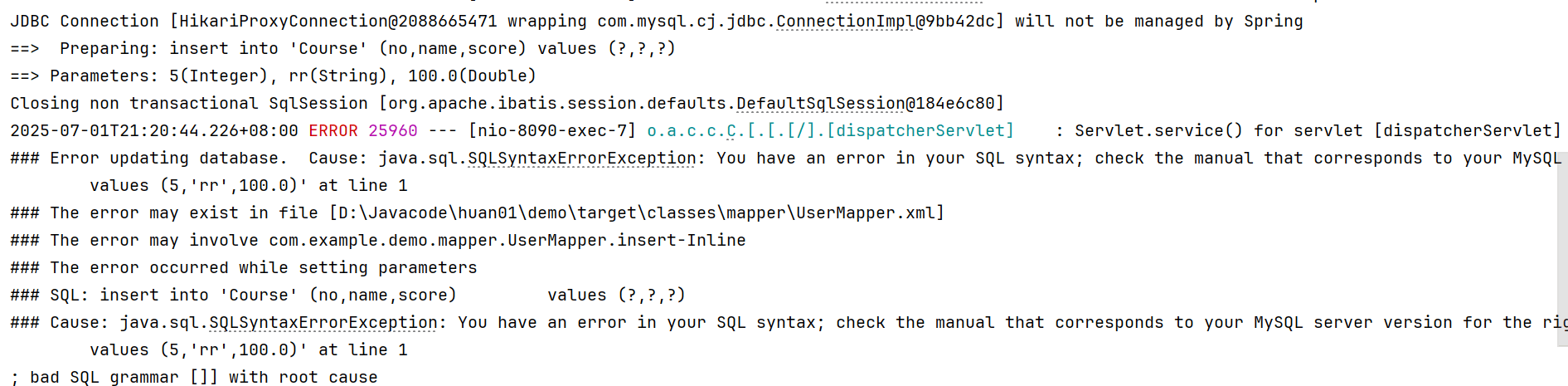 idea中用mybatis插入新数据报错：Error updating database. Cause: java.sql ...