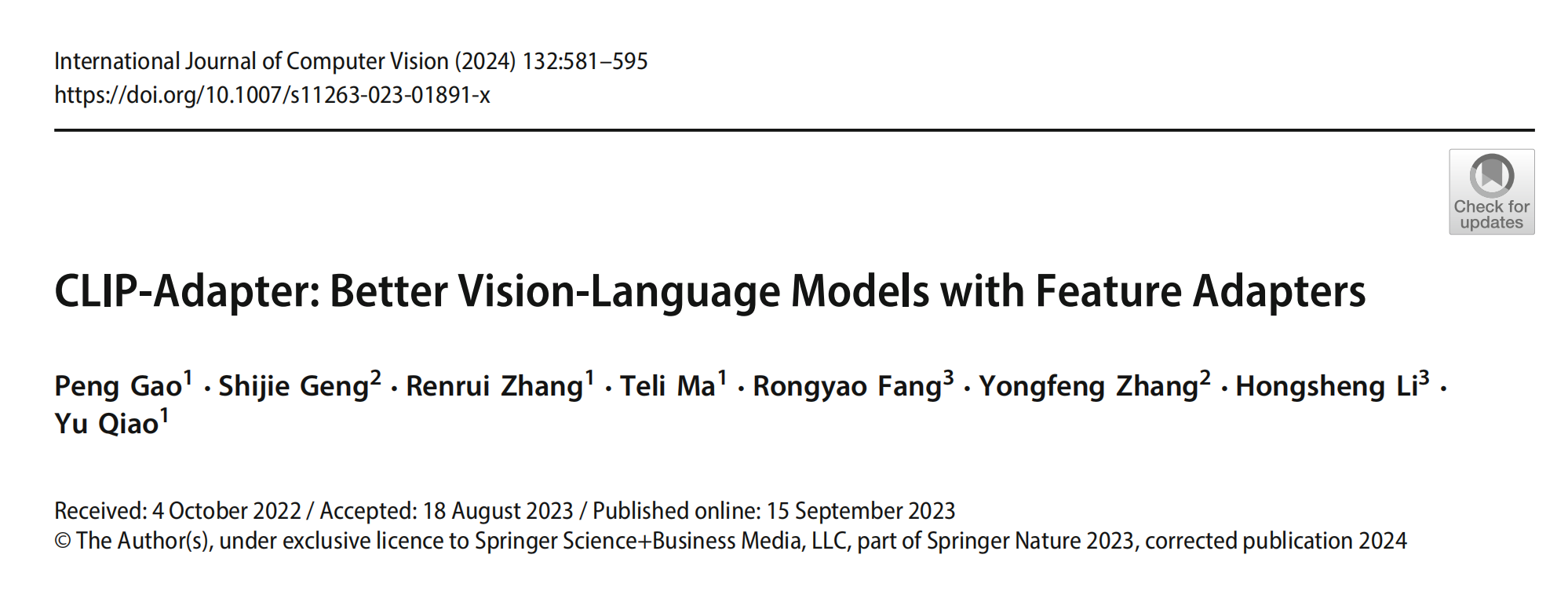 论文阅读|IJCV 2024|视觉语言融合|CLIP-Adapter: Better Vision-Language Models with Feature Adapters-CSDN博客