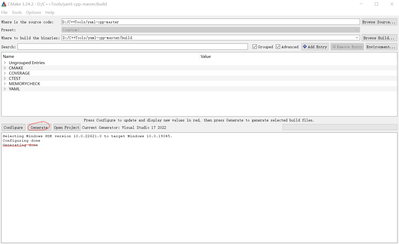 CMake + VS2022 + Win10 + yaml-cpp_yamp-cpp 0.8 cmake-CSDN博客