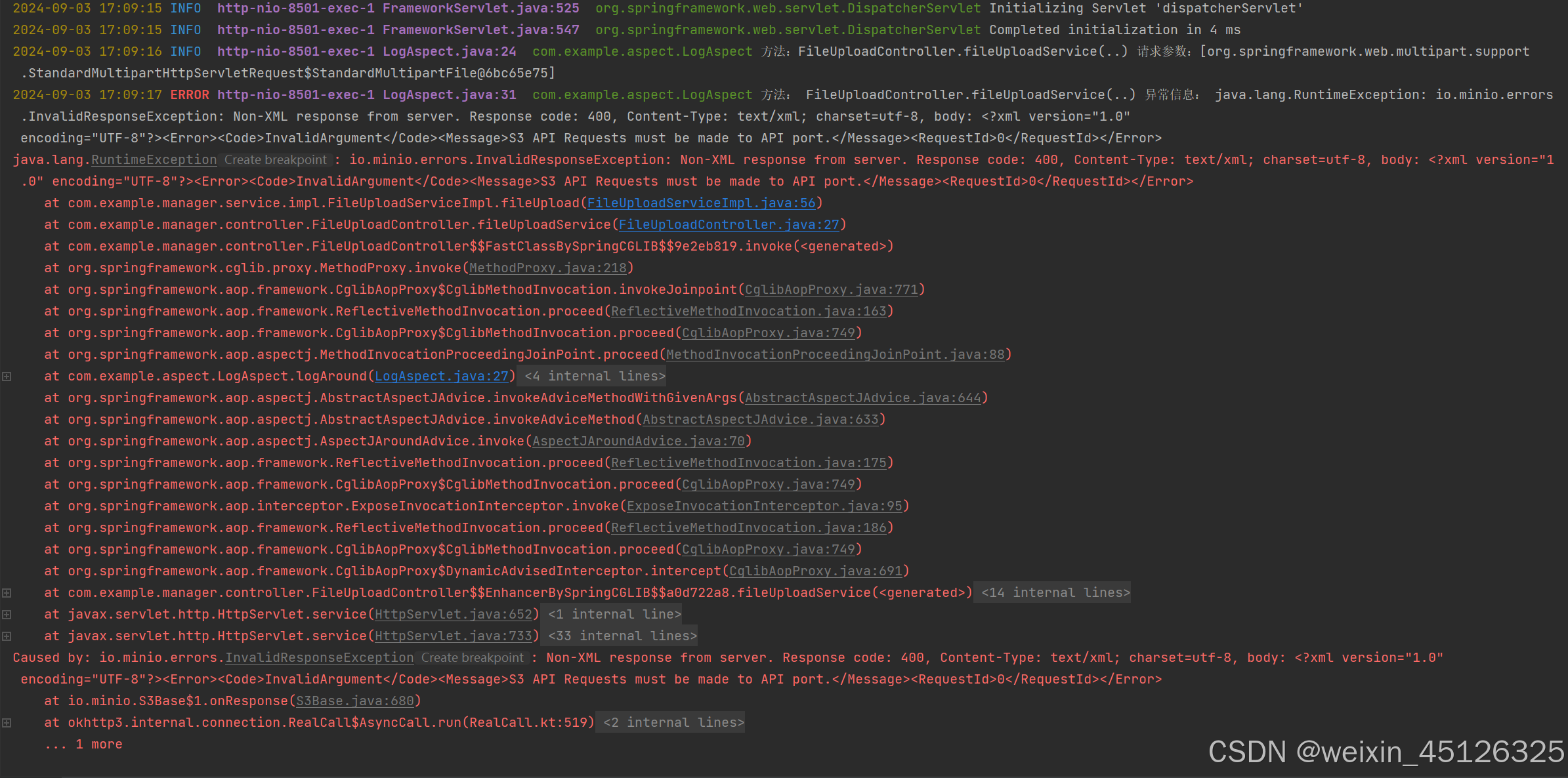 spring集成minio上传文件的报错_io.minio.errors.invalidresponseexception: non-xml -CSDN博客