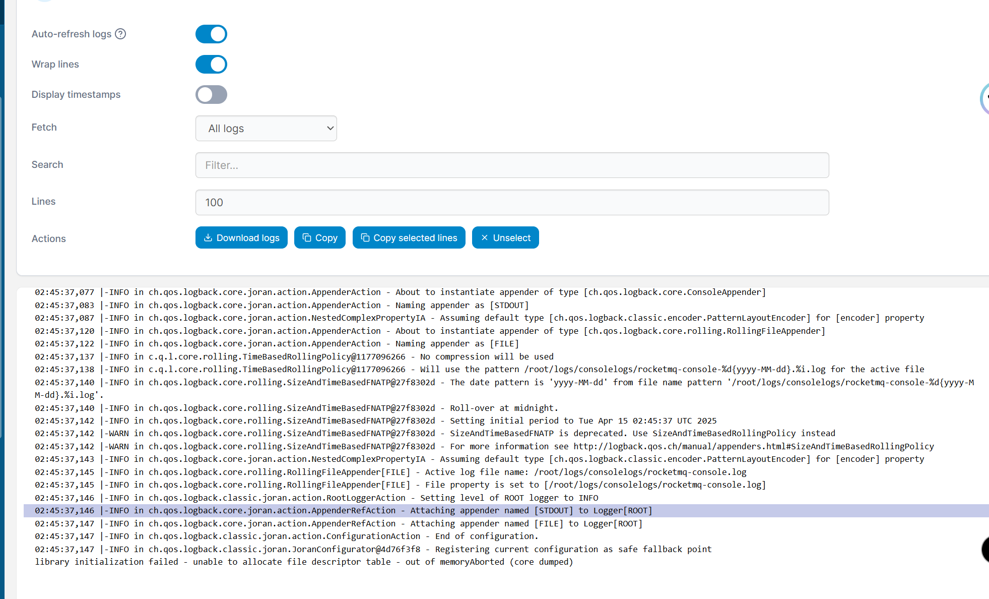 docker启动rocketmq-dashboard报错：library initialization failed - out of memoryAborted (core dumped ...