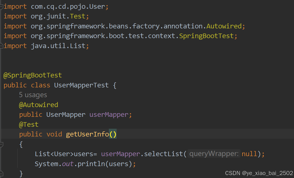 userMapper.selectList(null)报错：java.lang.NullPointerException Creat breakepoint_java.lang ...