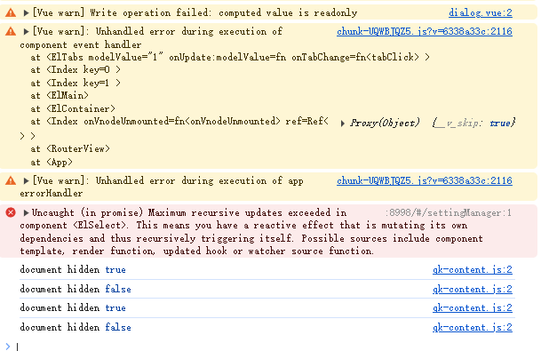 Uncaught (in promise) Maximum recursive updates exceeded in component ...
