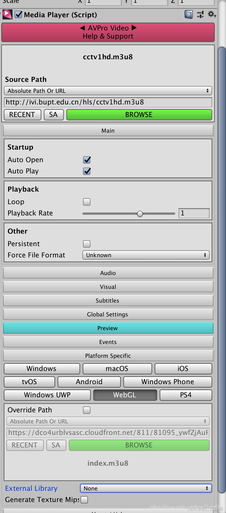 Unity WebGl播放m3u8在线视频(监控，直播)解决方案_unity +webgl+avprovideo+海康监控m3u8取码流+xchart-CSDN博客