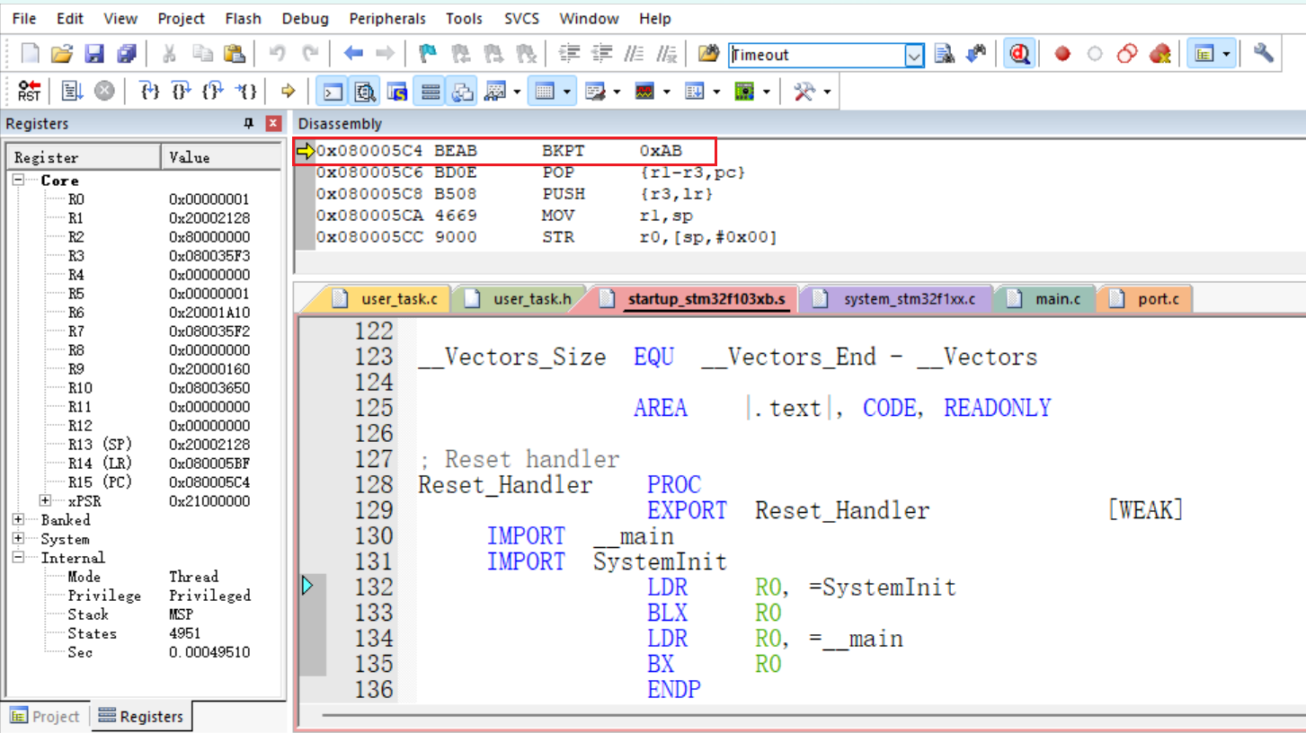 keil中，stm32使用printf后，调试卡在beab bkpt 0xab的可能解决办法_bkpt 0xab(机器码 beab)在调试刚开始的时候反复停住-CSDN博客